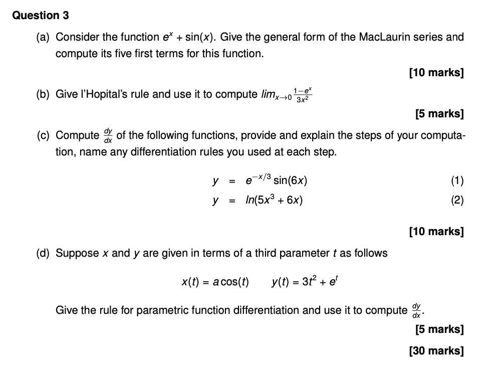 SOLVED:Question 3 (a) Consider the function ex sin(x): Give the general form of the MacLaurin ...