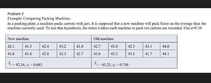 SOLVED: Problem 2 Example: Comparing Packing Machines In a packing ...