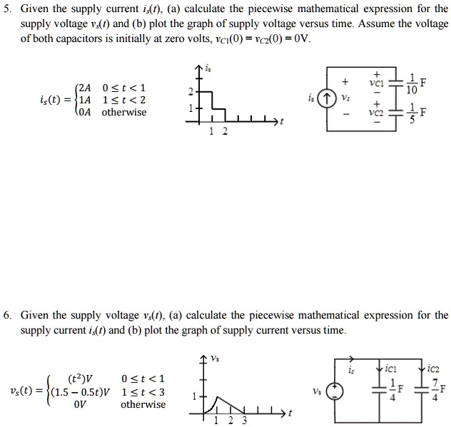 5. Given the supply current is(t), (a) calculate the piecewise ...