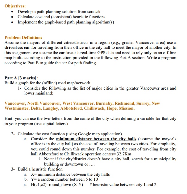Solved Objectives Develop Path Planning Solution From Scratch Calculate Cost And Consistent