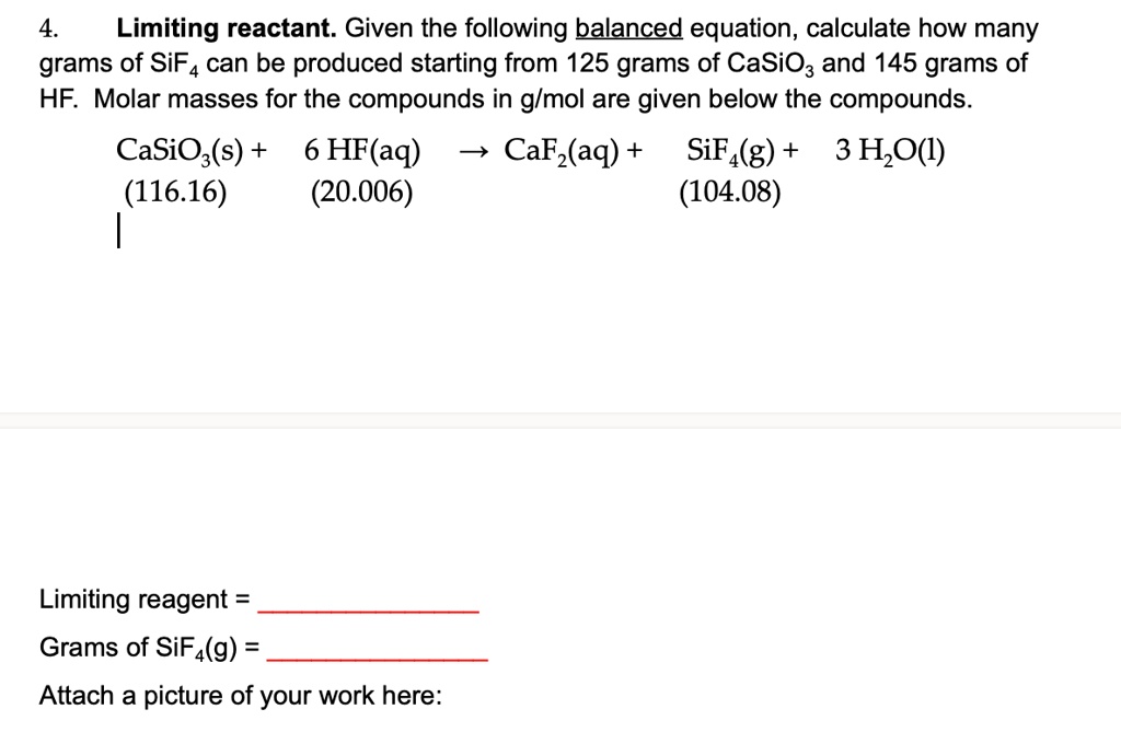 limiting reactant given the following balanced equation calculate how many grams of sif4 can be ...