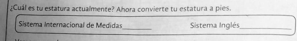 SOLVED: ¿Cuál es tu estatura actualmente? Ahora convierte tu estatura a ... SOLVED: ¿Cuál es tu estatura actualmente? Ahora convierte tu estatura a ...