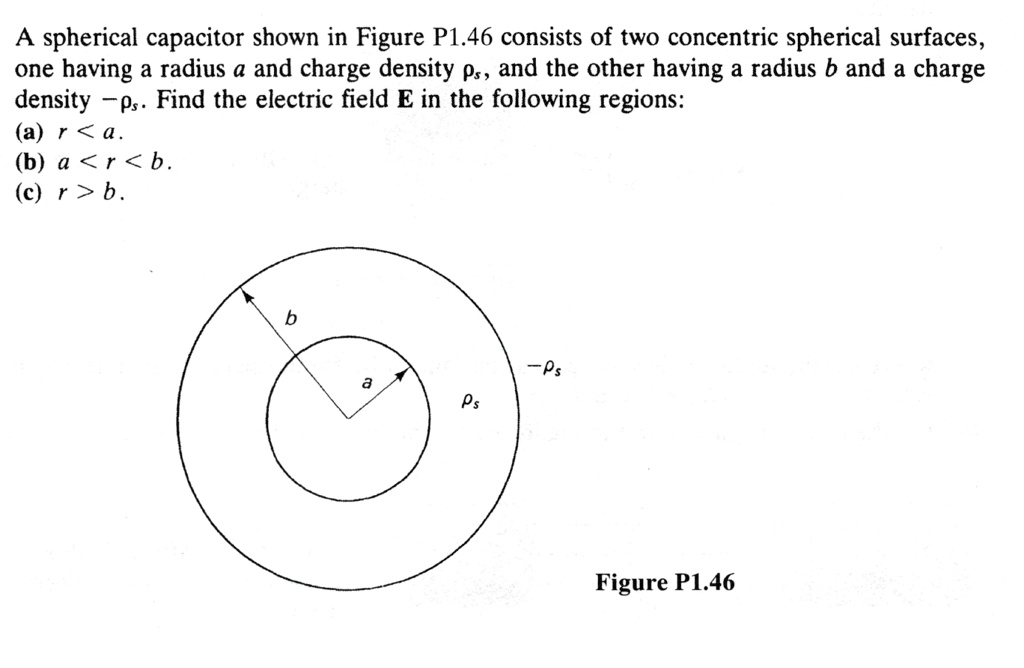 SOLVED: A spherical capacitor shown in Figure P1.46 consists of two concentric spherical ...