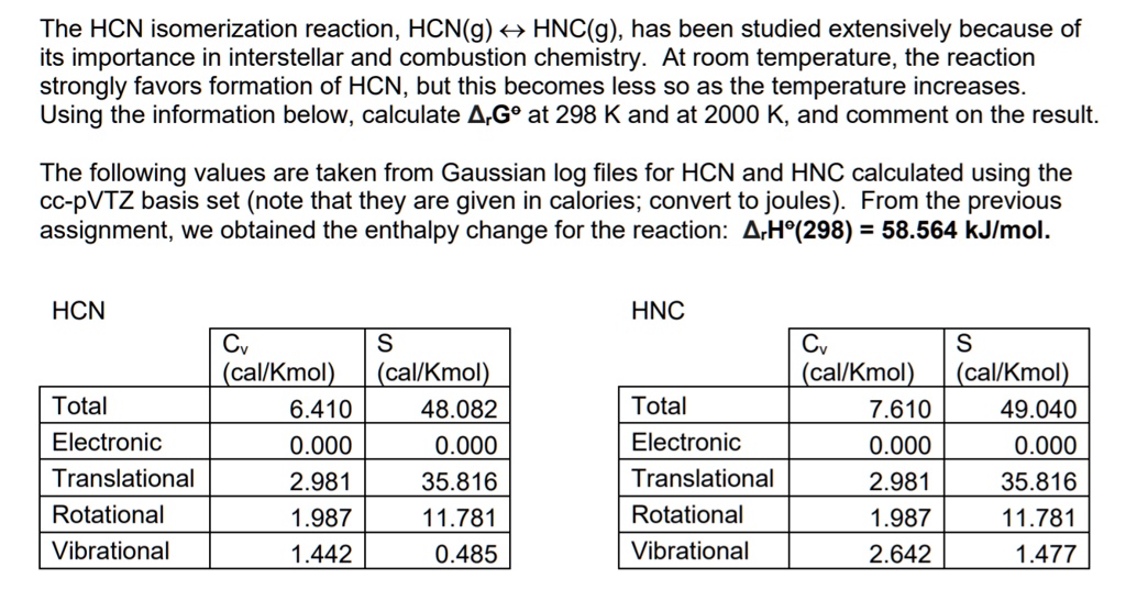 SOLVED: The HCN isomerization reaction, HCN(g)