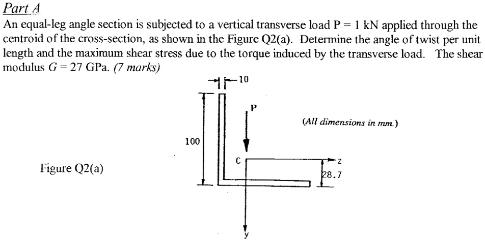 SOLVED: Part A: An equal-leg angle section is subjected to a vertical ...