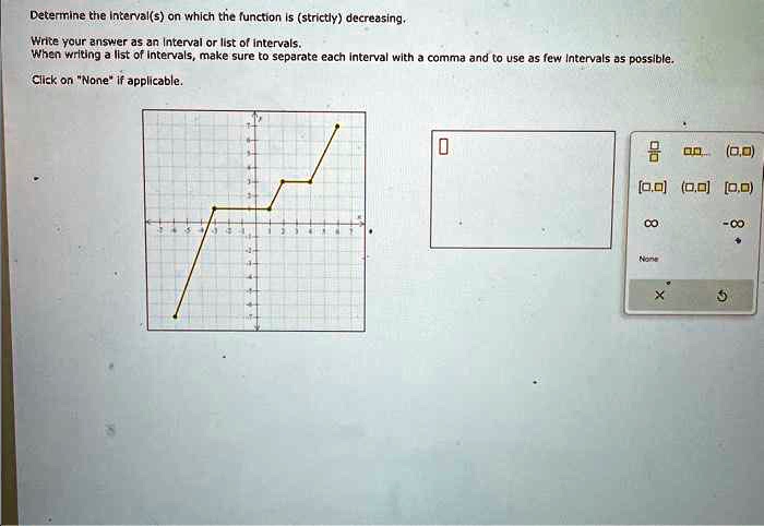SOLVED: Determine the interval(s) on which the function is (strictly) decreasing. Write your ...