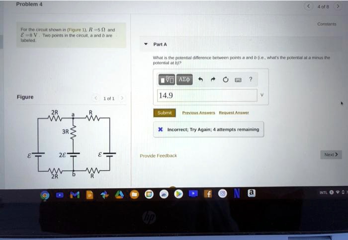 SOLVED: Problem 4 For the circuit shown in Figure 1, R=5 and V=8V. Two points in the circuit, a ...