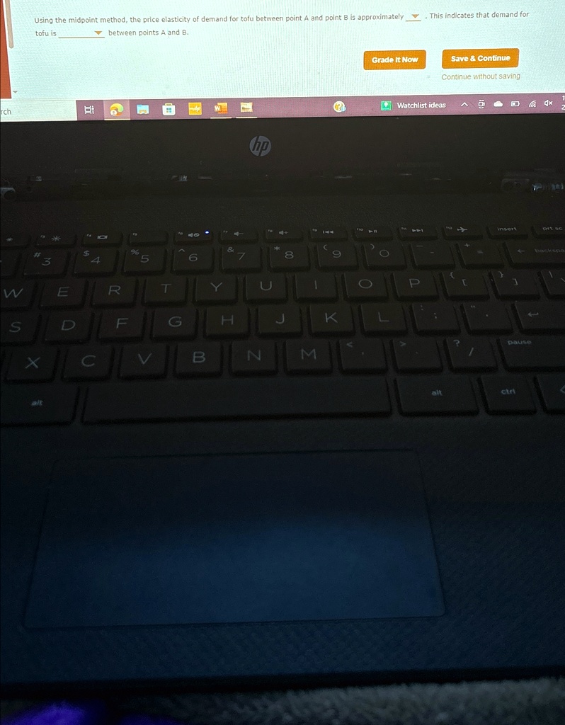 SOLVED: Using the midpoint method, the price elasticity of demand for tofu between point A and ...