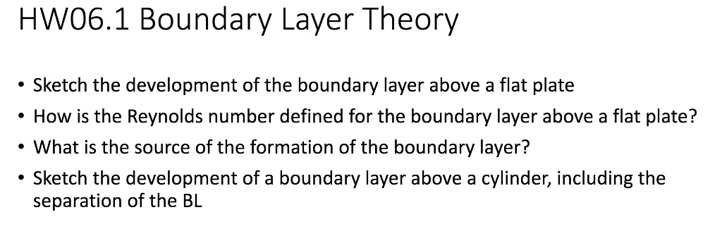 HW06.1 Boundary Layer Theory • Sketch the development of the boundary layer above a flat plate ...