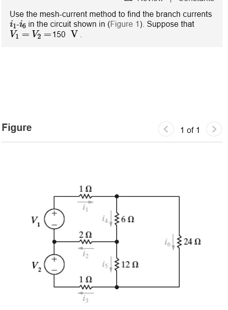 Use the mesh-current method to find the branch currents i1-i6 in the circuit shown in (Figure 1 ...