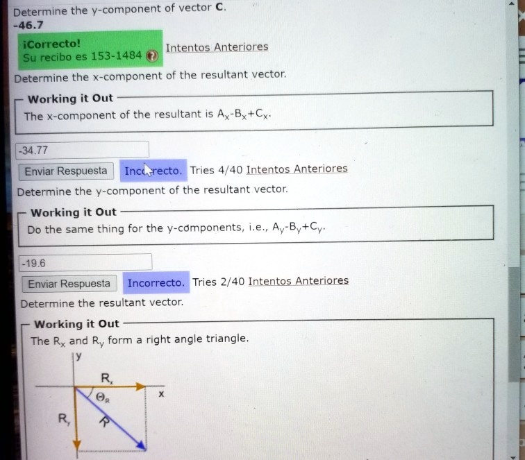SOLVED:Determine the Y-component of vector € -46.7 iCorrectol Intentos Anteriores Su recibo es ...