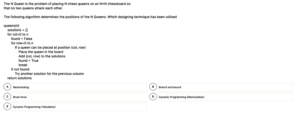 The N Queen is the problem of placing N chess queens on an N×N ...