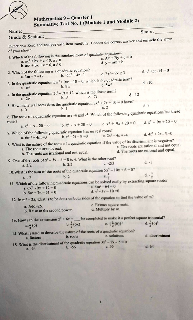 Grade 9 summative test in math (pasagot please) nonsense report ...