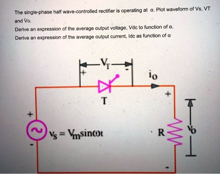 SOLVED: The single-phase half wave-controlled rectifier is operating at a. Plot the waveforms of ...