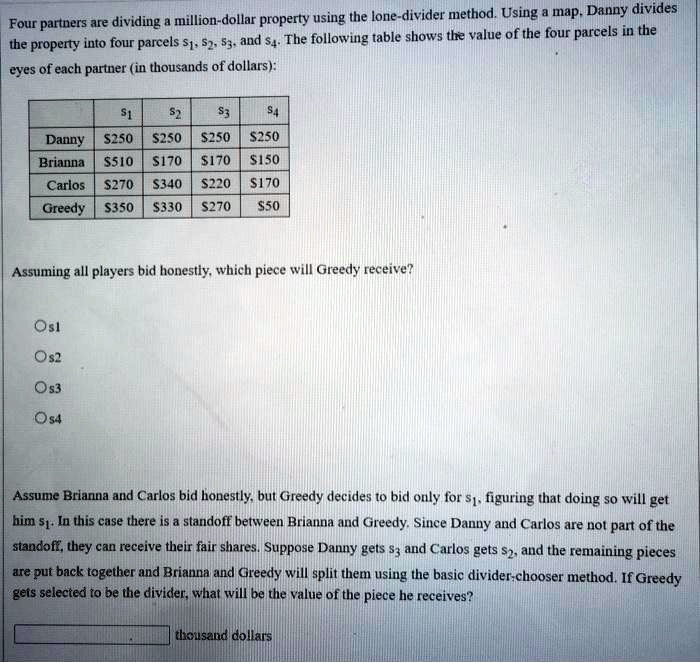 SOLVED: million-dollar property Using the lone-divider method. Using ...
