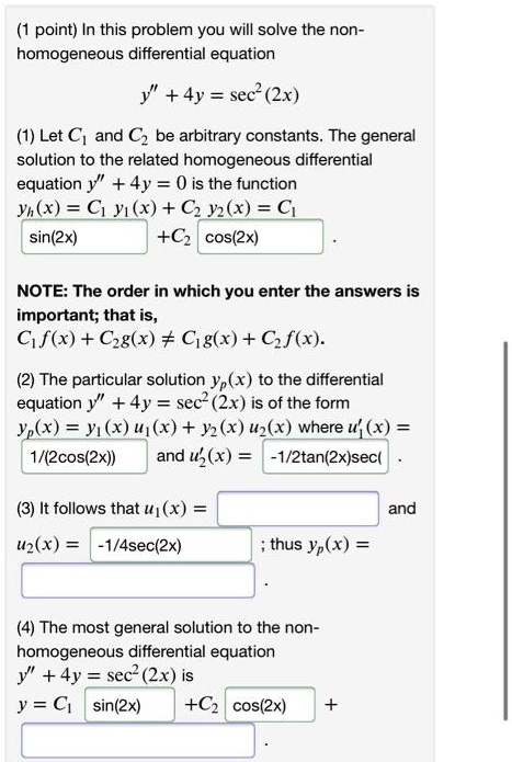 point in this problem you will solve the non homogeneous differential equation j 4y sec 2x let c ...