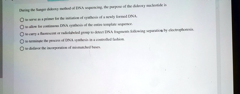 The purpose of the dideoxy nucleotide is to initiate the synthesis of ...