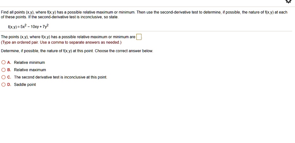 find all points xy where ixy has possible relative maximum or minimum ...