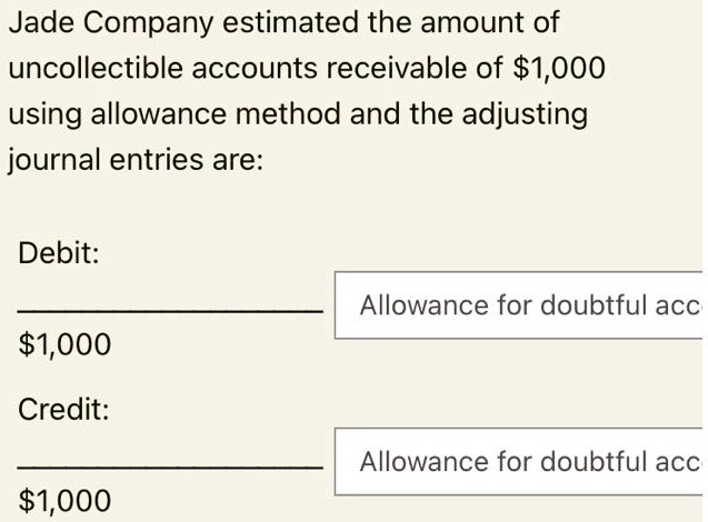 SOLVED: Jade Company estimated the amount of uncollectible accounts ...