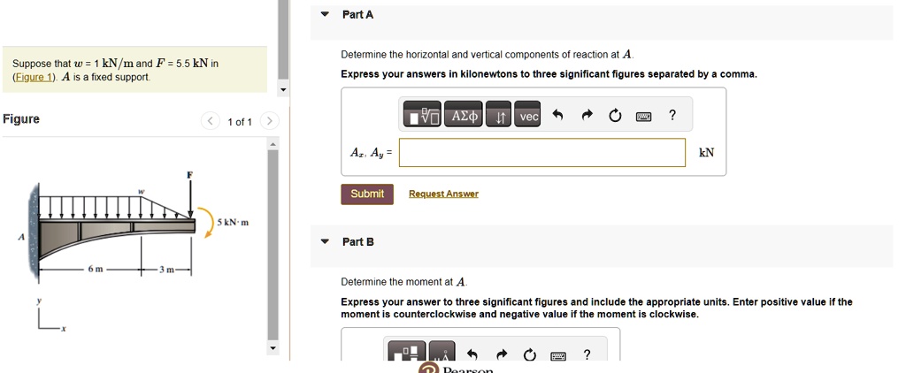 SOLVED: Part A Suppose that w=1 kN/m and F=5.5 kN in (Figure 1).A is a ...