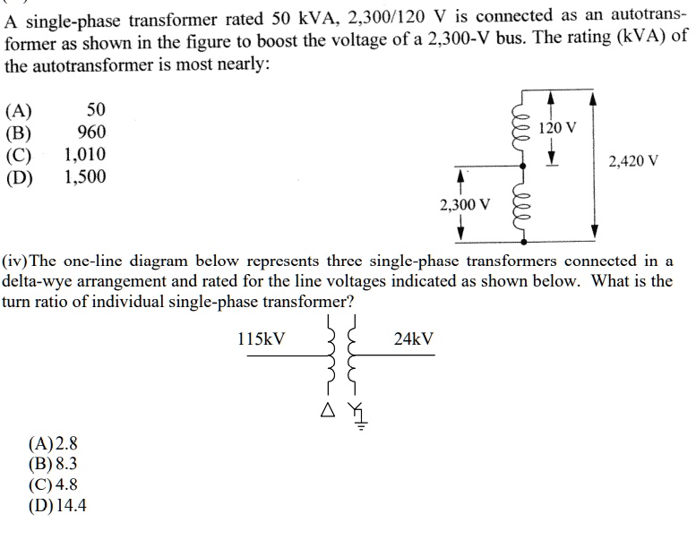 A single-phase transformer rated 50 kVA, 2,300/120 V is connected as an ...