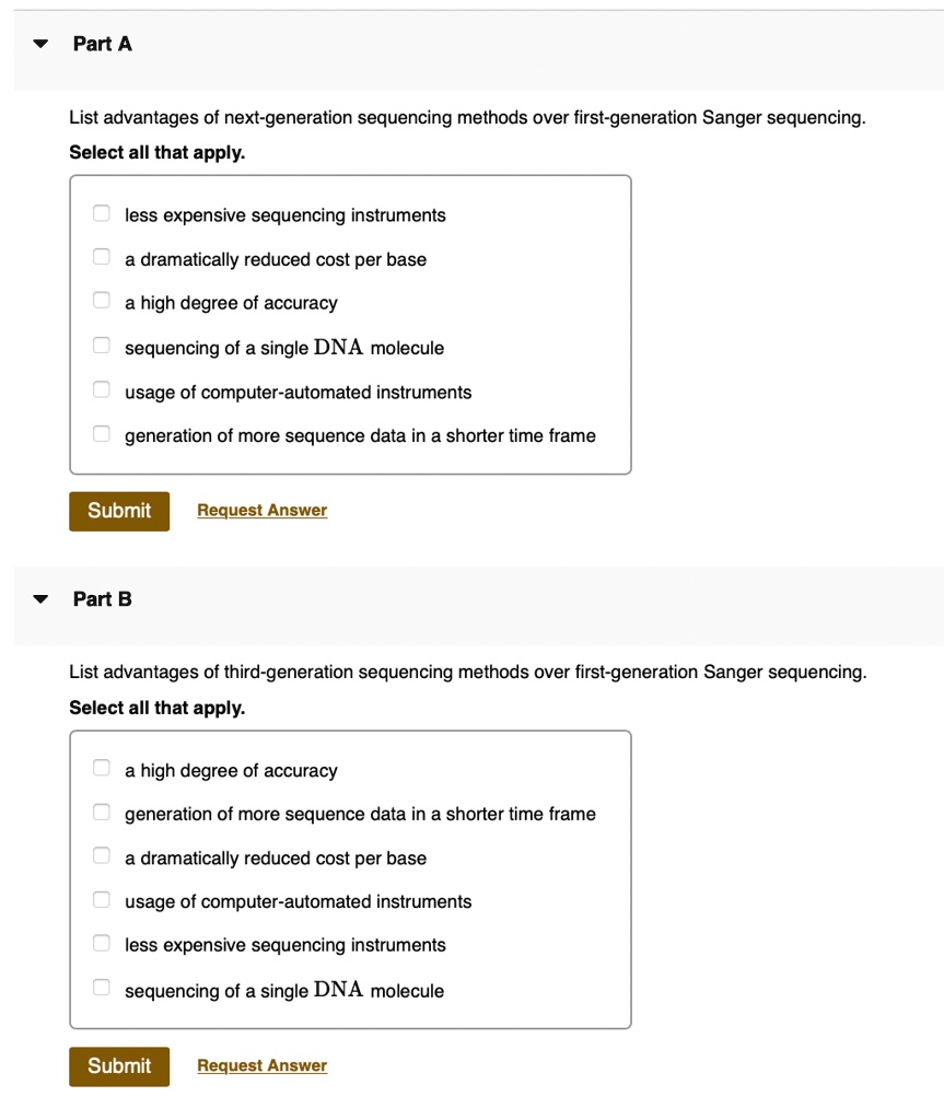 Part A List advantages of next-generation sequencing methods over first ...