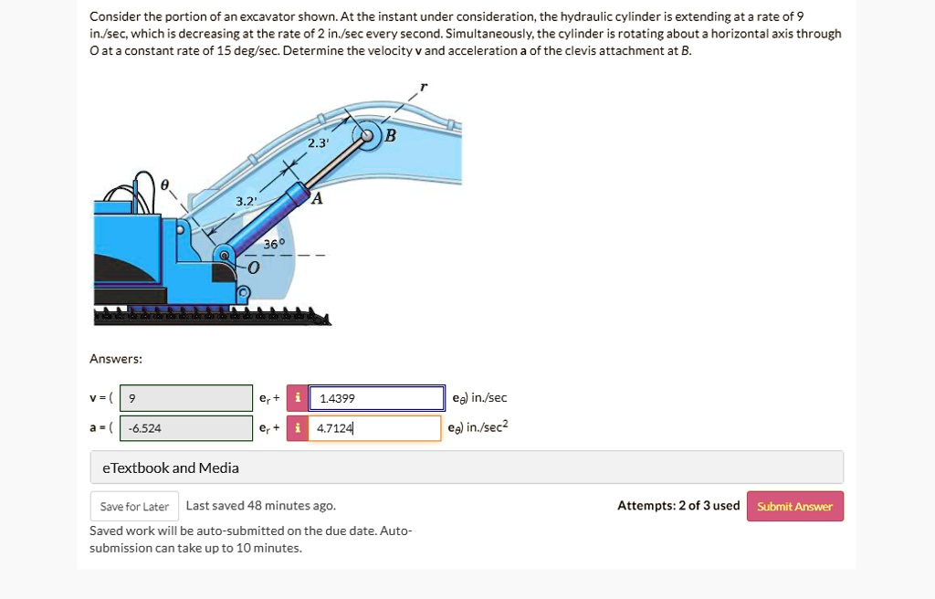 Consider the portion of an excavator shown. At the instant under ...
