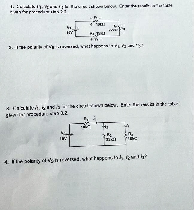texts 1 calculate v1 v2 and v3 for the circuit shown below enter the results in the table given ...