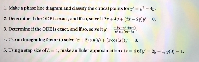 SOLVED: 1. Make a phase line diagram and classify the critical points for y' = y3 4y 2 ...