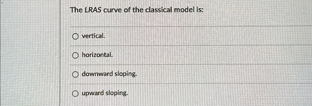 The LRAS curve of the classical model is: - vertical. - horizontal ...