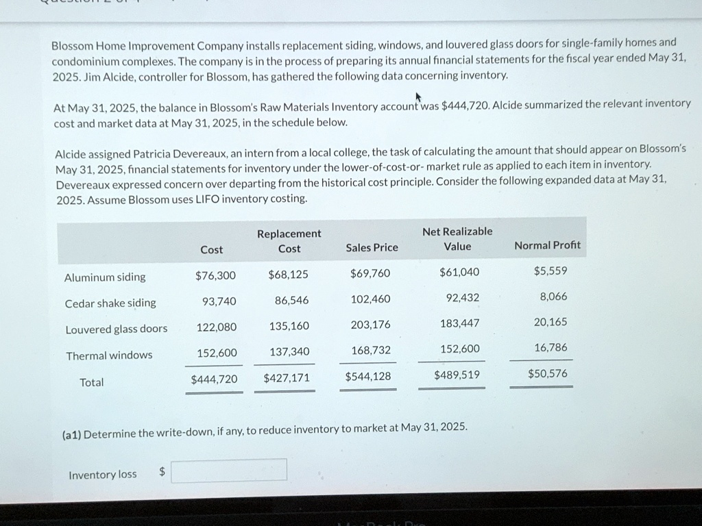 a1) Determine the write-down, if any, to reduce inventory to market at ...