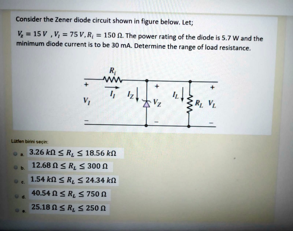 SOLVED: Consider the Zener diode circuit shown in the figure below. Let V = 15V, R = 150Î©. The ...