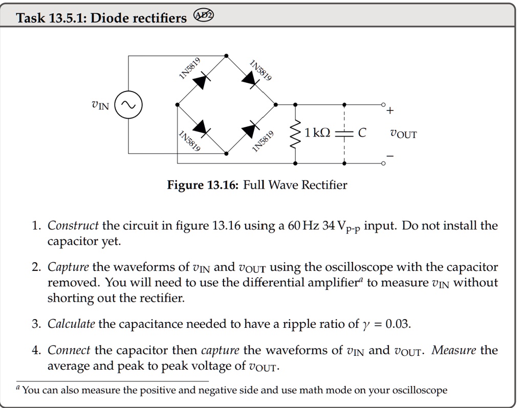 SOLVED: Texts: Please use LTspice. Task 13.5.1: Diode rectifiers AB2 VIN 1 kΩ YOUT Figure 13.16 ...
