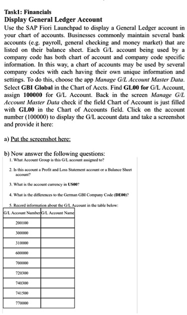 task1 financials display general ledger account use the sap fiori launchpad to display a general ...