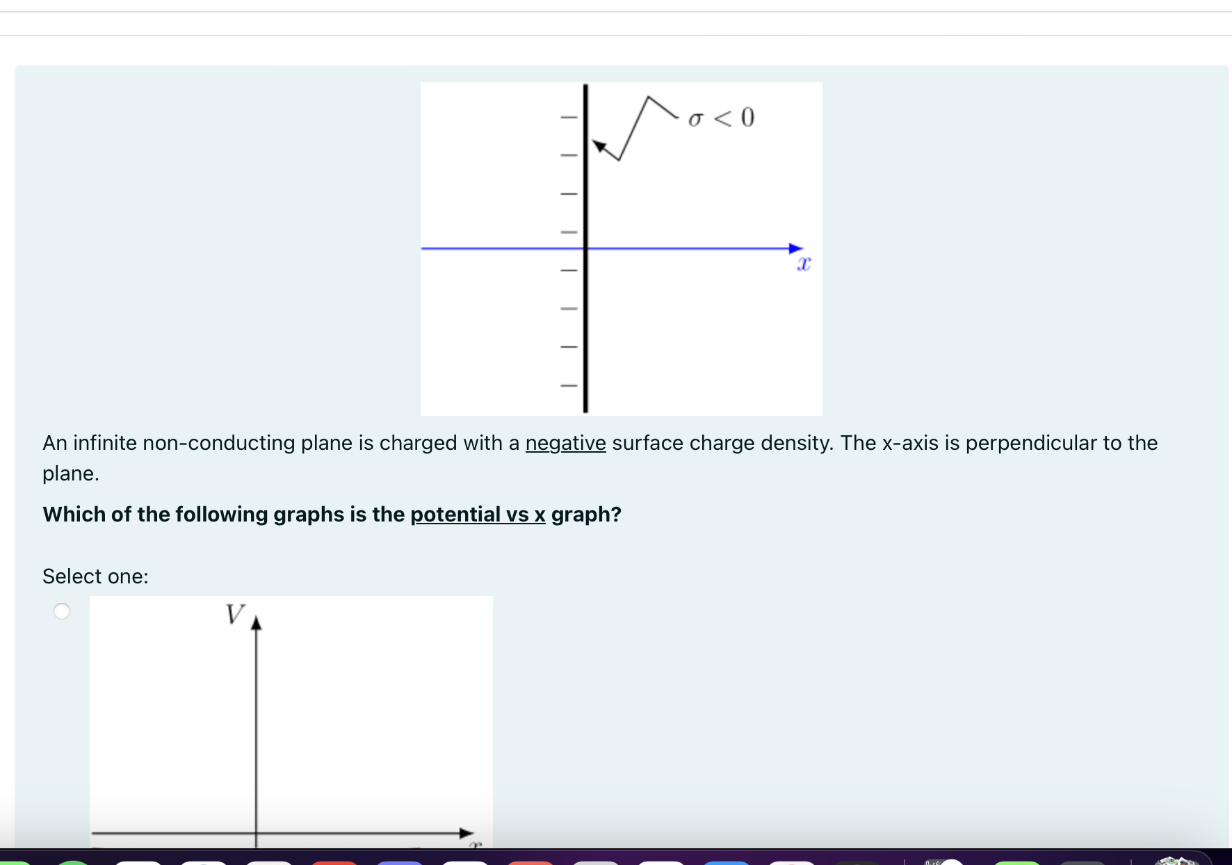 An infinite non-conducting plane is charged with a negative surface ...