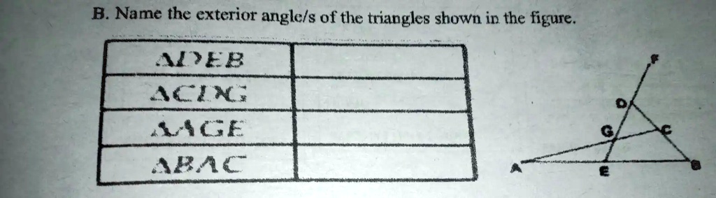 b name the exterior angles of the triangles shown in the figure aeb ...