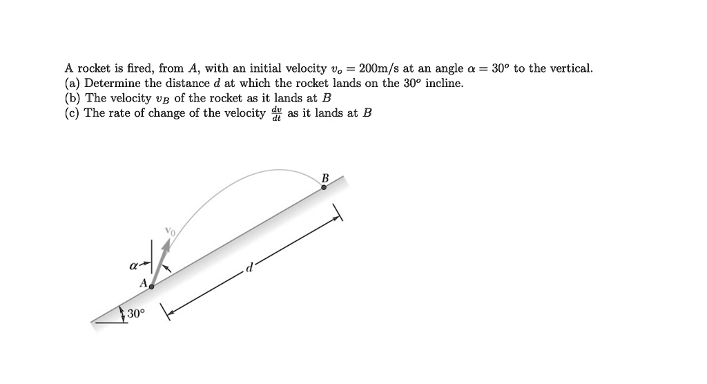 SOLVED: A rocket is fired,from A,with an initial velocity vo=200m/s at ...