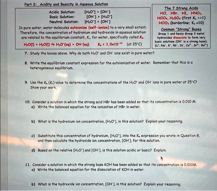 SOLVED: Texts: Part 2: Acidity and Basicity in Aqueous Solution The 7 ...