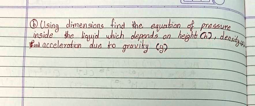 Using dimensions find the equation of pressure inside the liquid which ...