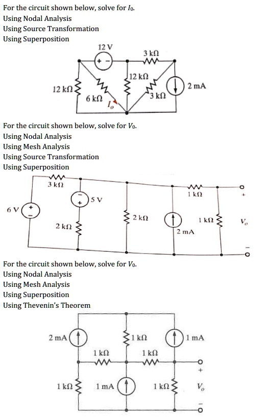 For the circuit shown below, solve for Io. Using Nodal Analysis Using Source Transformation ...