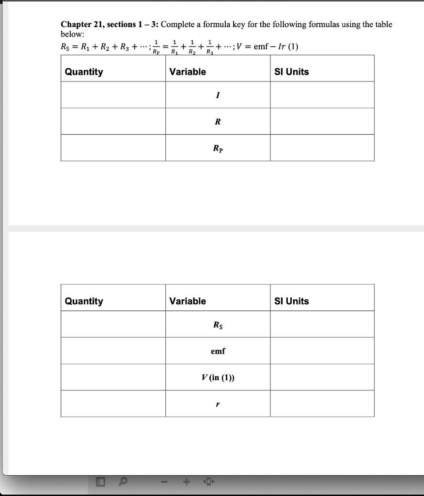 SOLVED: Chapter 21, sections 1 3: Complete formula key for the ...