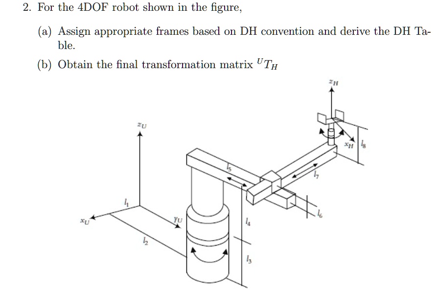 for the 4dof robot shown in the figure a assign appropriate frames based on dh convention and ...
