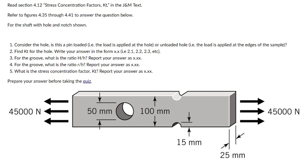 SOLVED: Read section 4.12 "Stress Concentration Factors, Kt, in the J M Text. Refer to figures 4 ...