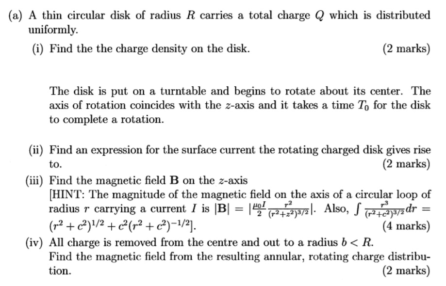 SOLVED: A thin circular disk of radius R carries a total charge Q which is distributed uniformly ...