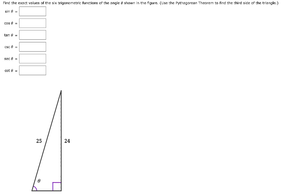 Find The Exact Values Of The Six Trigonometric Functions Af The Angle Shown In The Figure Use