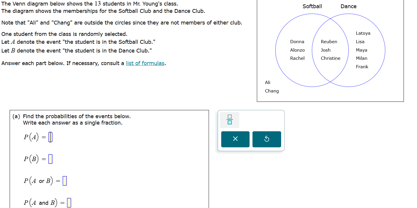 the venn diagram below shows the 13 students in mr youngs class the ...
