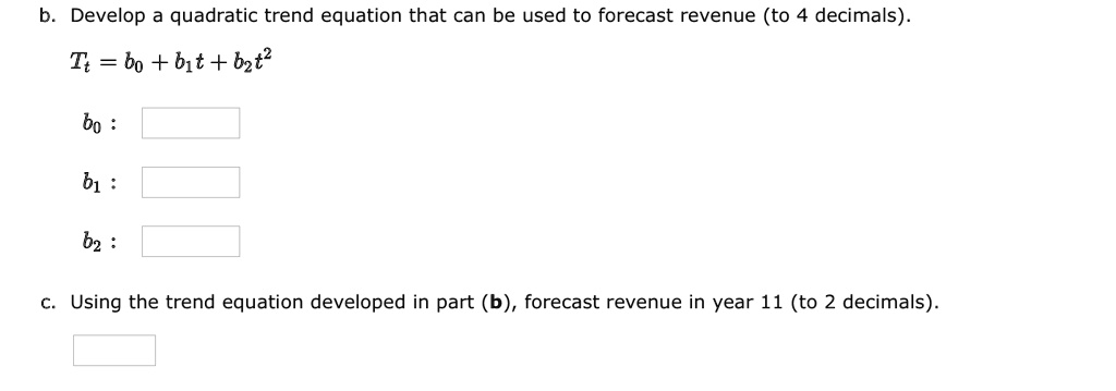 Develop quadratic trend equation that can be used to forecast revenue ...