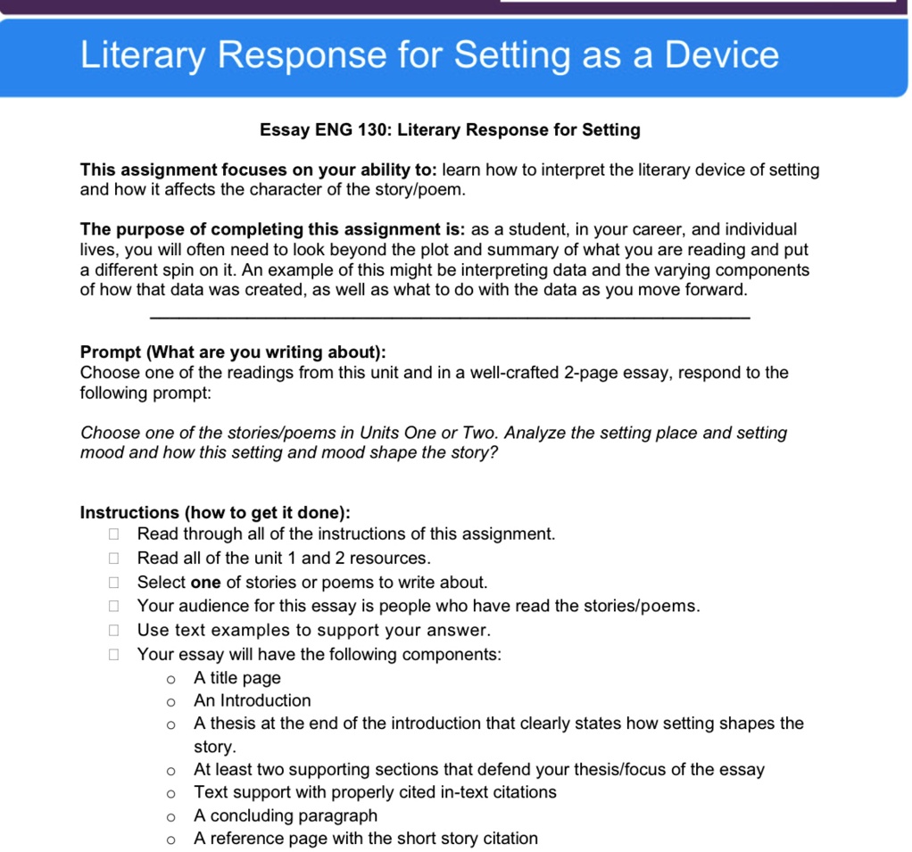 literary response for setting as a device essay eng 130 literary ...