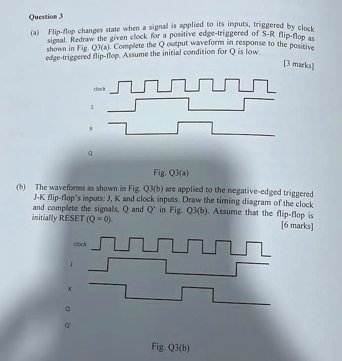 SOLVED: Edge-triggered flip-flop. Assume the initial condition for Q is low. [3 marks] doc Fig ...