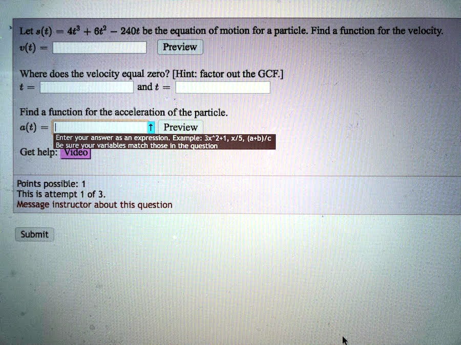 let t 4t 6t2 240t be the equation of motion for a particle find ...